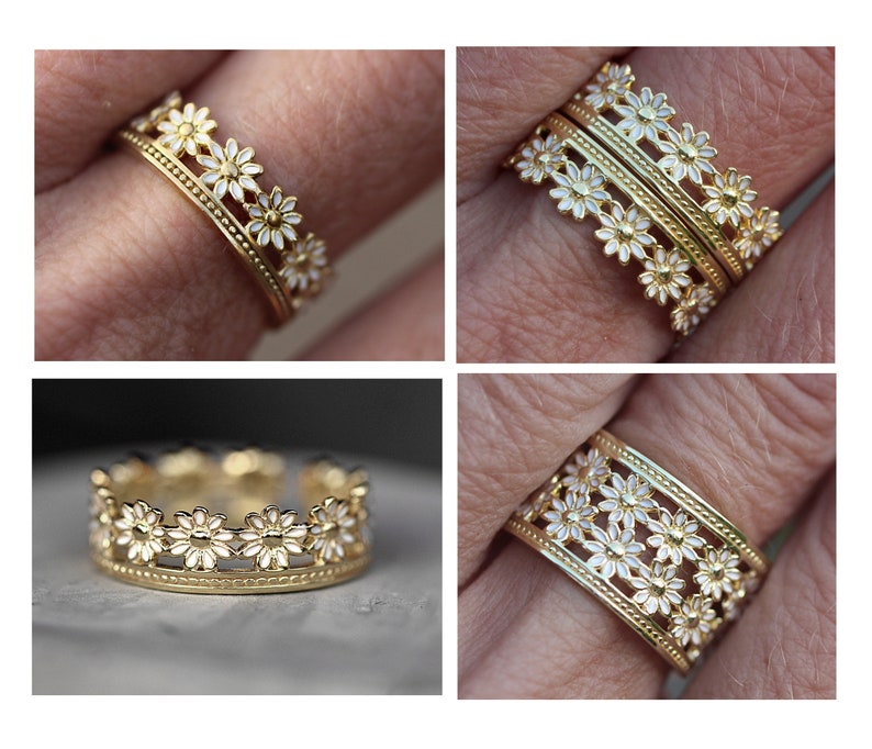 2 Daisy Rings. Multiple Wearing Combinations. Gold Plated - Etsy