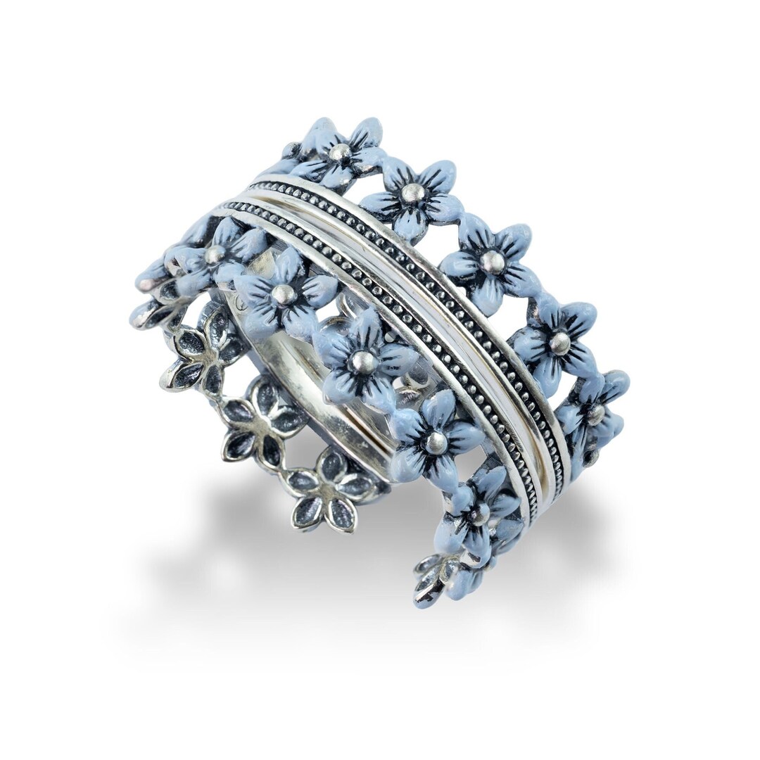 2 Forget Me Not Rings. Multible Wearing Combinations. Sterling Silver ...