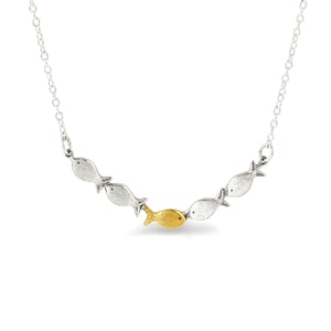 Against the Current. Dainty Sterling Silver Ring. One Golden Fish ...