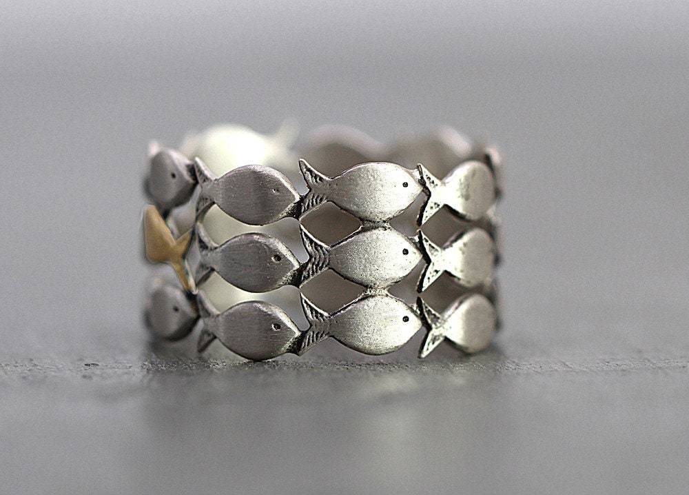 Swimming Against the Current. Sterling Adjustable Ring. School - Etsy