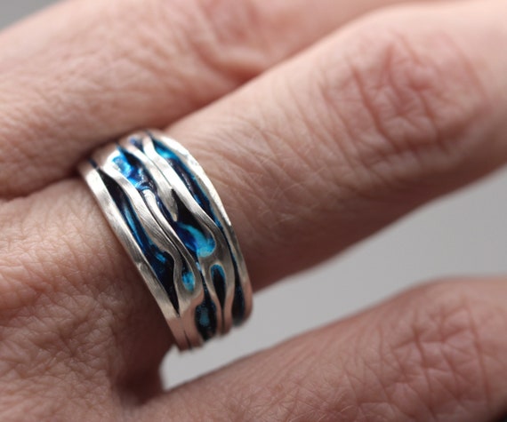 Ocean Ring. Sterling Silver Ring With Embedded Blue Turquoise - Etsy