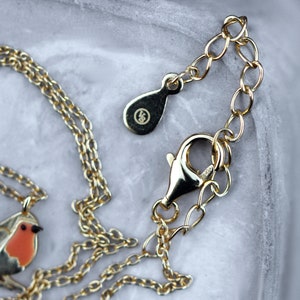 Dainty Robin Bird Necklace. Gold Plated Sterling and Orange Enamel ...
