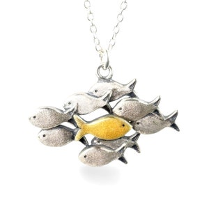 Against the Current. Dainty Sterling Silver Ring. One Golden Fish ...