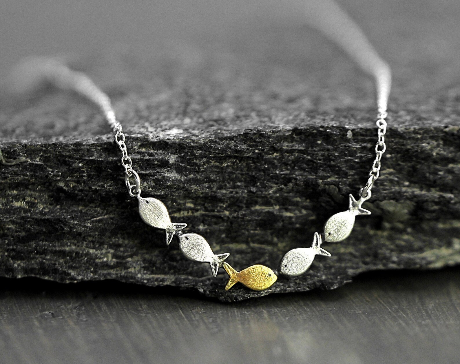 Swimming Against the Current. Dainty Silver Necklace. School - Etsy