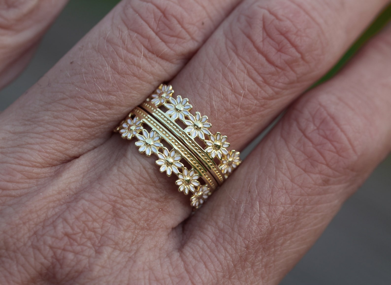 2 Daisy Rings. Multiple Wearing Combinations. Gold Plated - Etsy