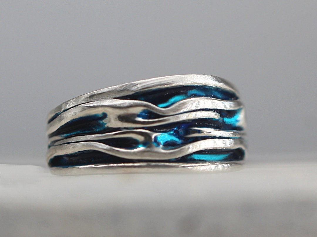 Ocean Ring. Sterling Silver Ring With Embedded Blue Turquoise - Etsy