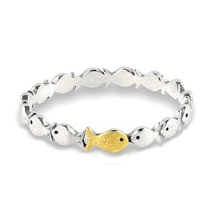 Against the Current. Dainty Sterling Silver Ring. One Golden Fish ...
