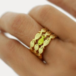 Against the Current. Gold Vermeil Fish Ring With One Light Green Enamel ...