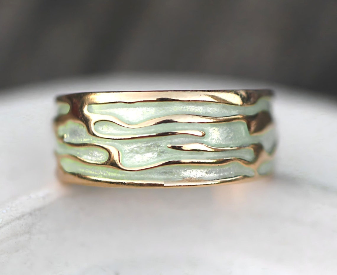 Waves Ring. 925 Sterling Silver. Light Green Enamel. Unique Handmade ...
