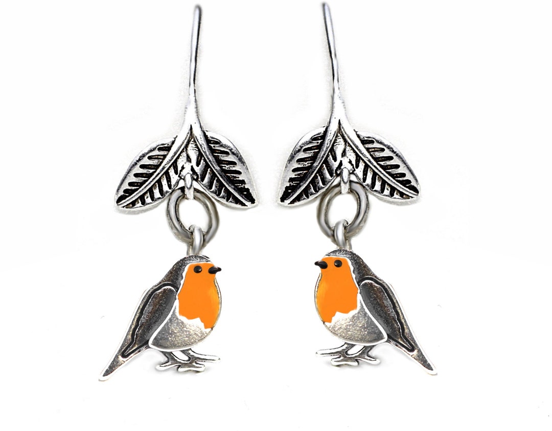 Red Robin Bird Dangling Earrings. Robin Birds With Orange - Etsy