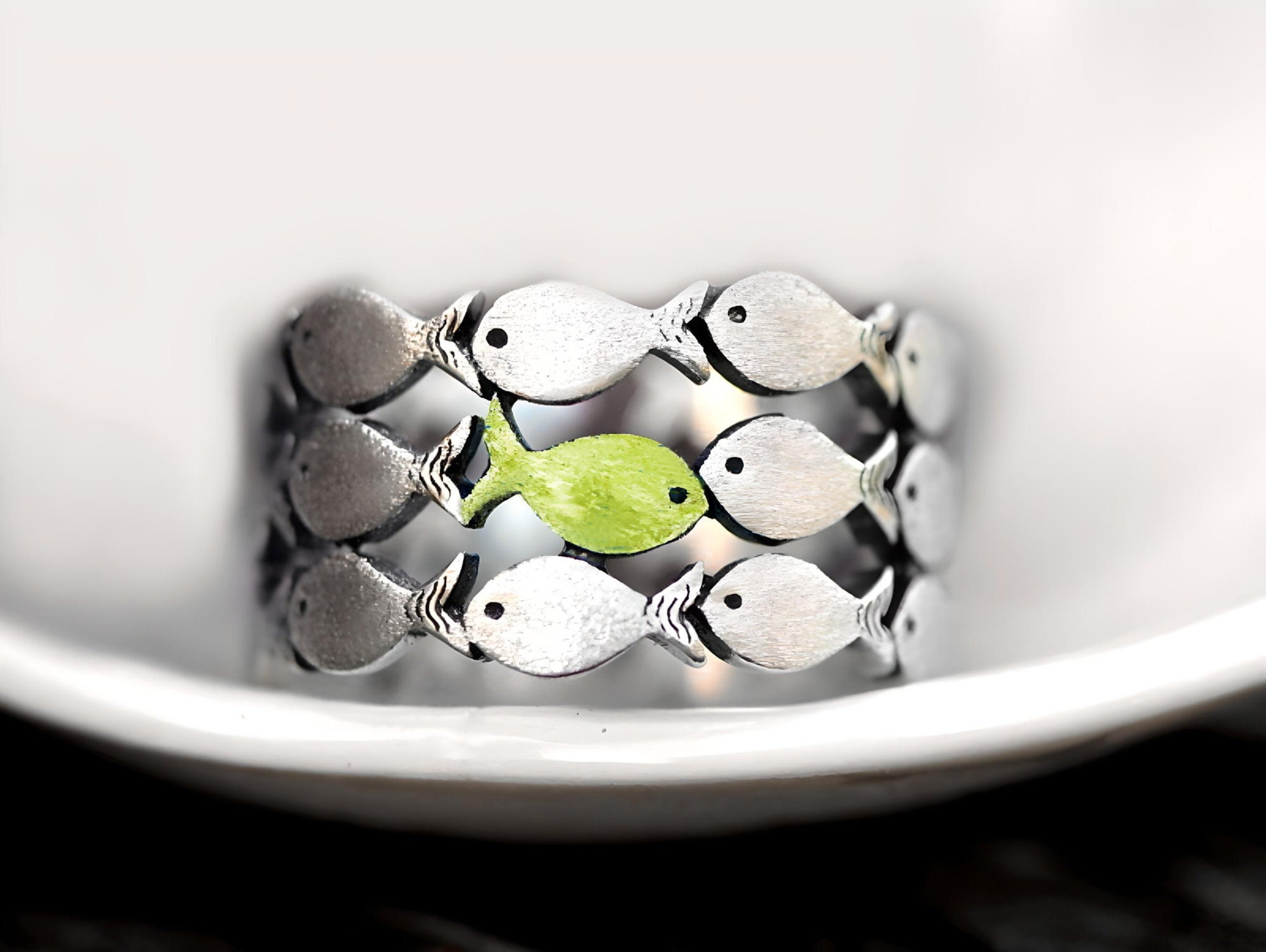 Swimming Against the Current. Sterling Adjustable Ring. School of Fish ...