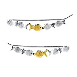 Against the Current. Dainty Sterling Silver Ring. One Golden Fish ...