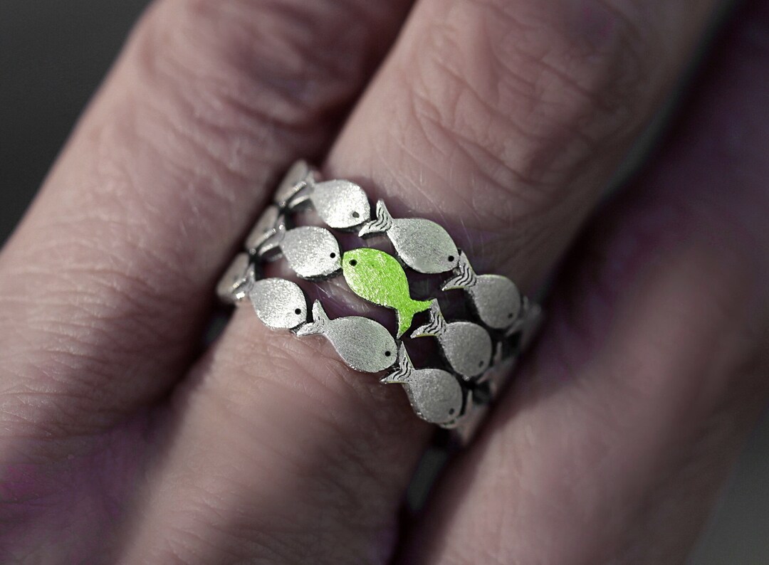 Swimming Against the Current. Sterling Adjustable Ring. School of Fish ...