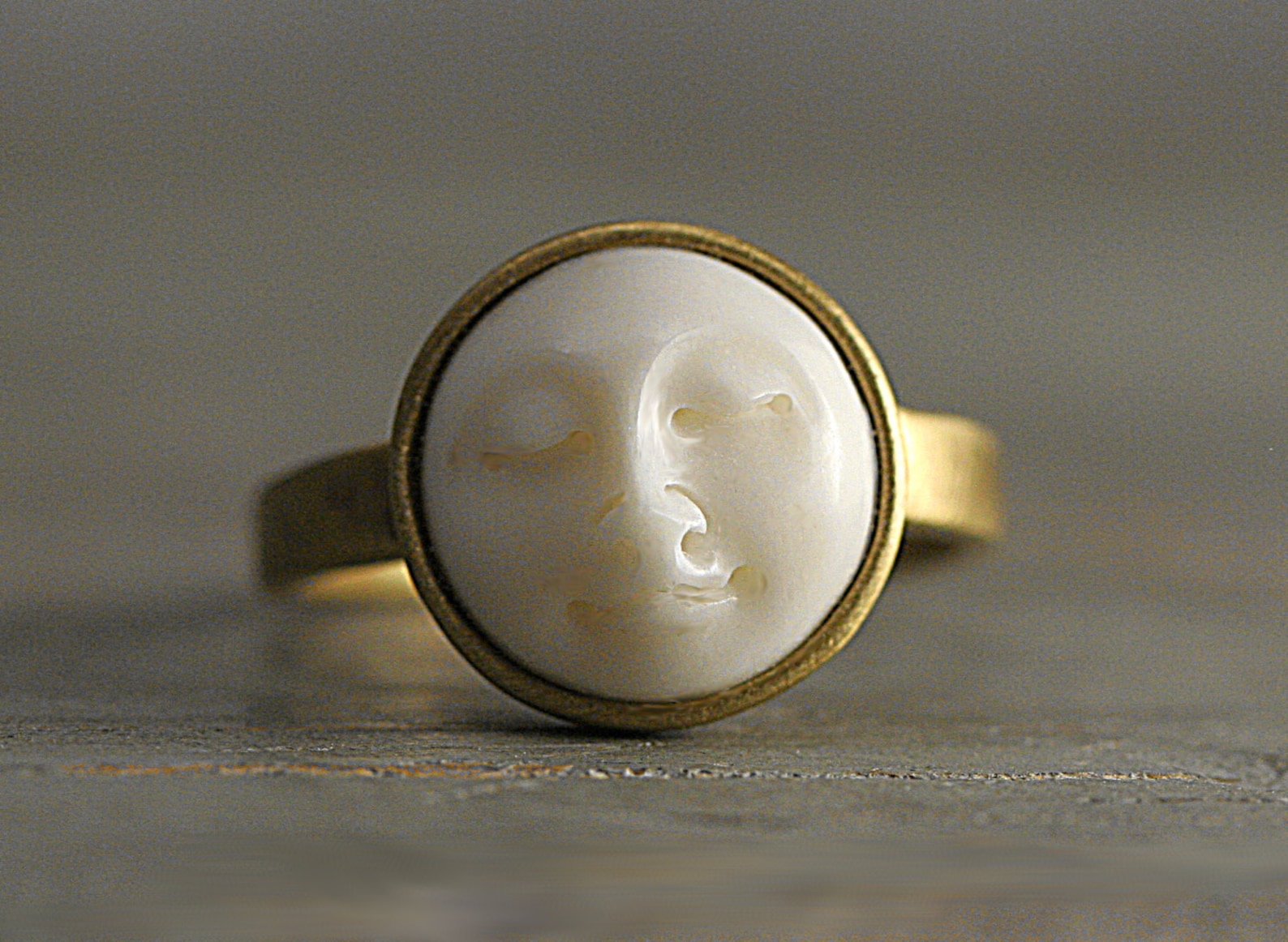 Moon Face Ring. Hand casted full moon in brass gold setting. | Etsy