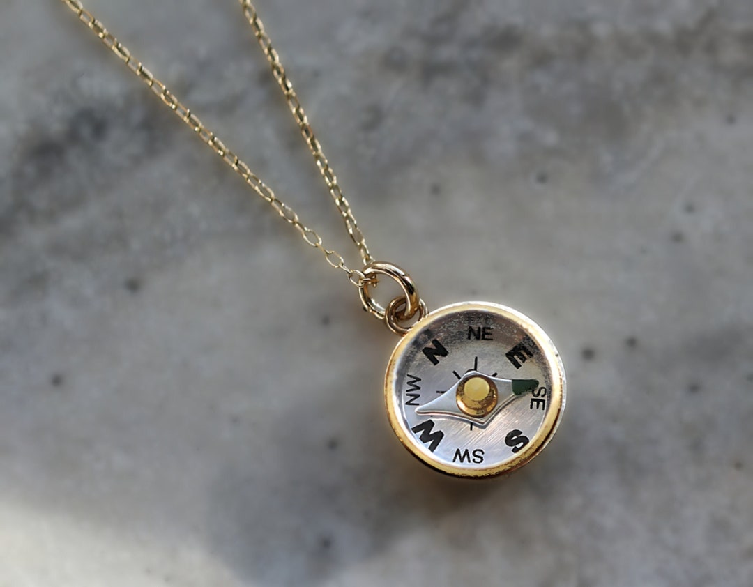 Dainty Gold Working Compass Necklace. 18k Gold Vermeil. Unique Handmade ...
