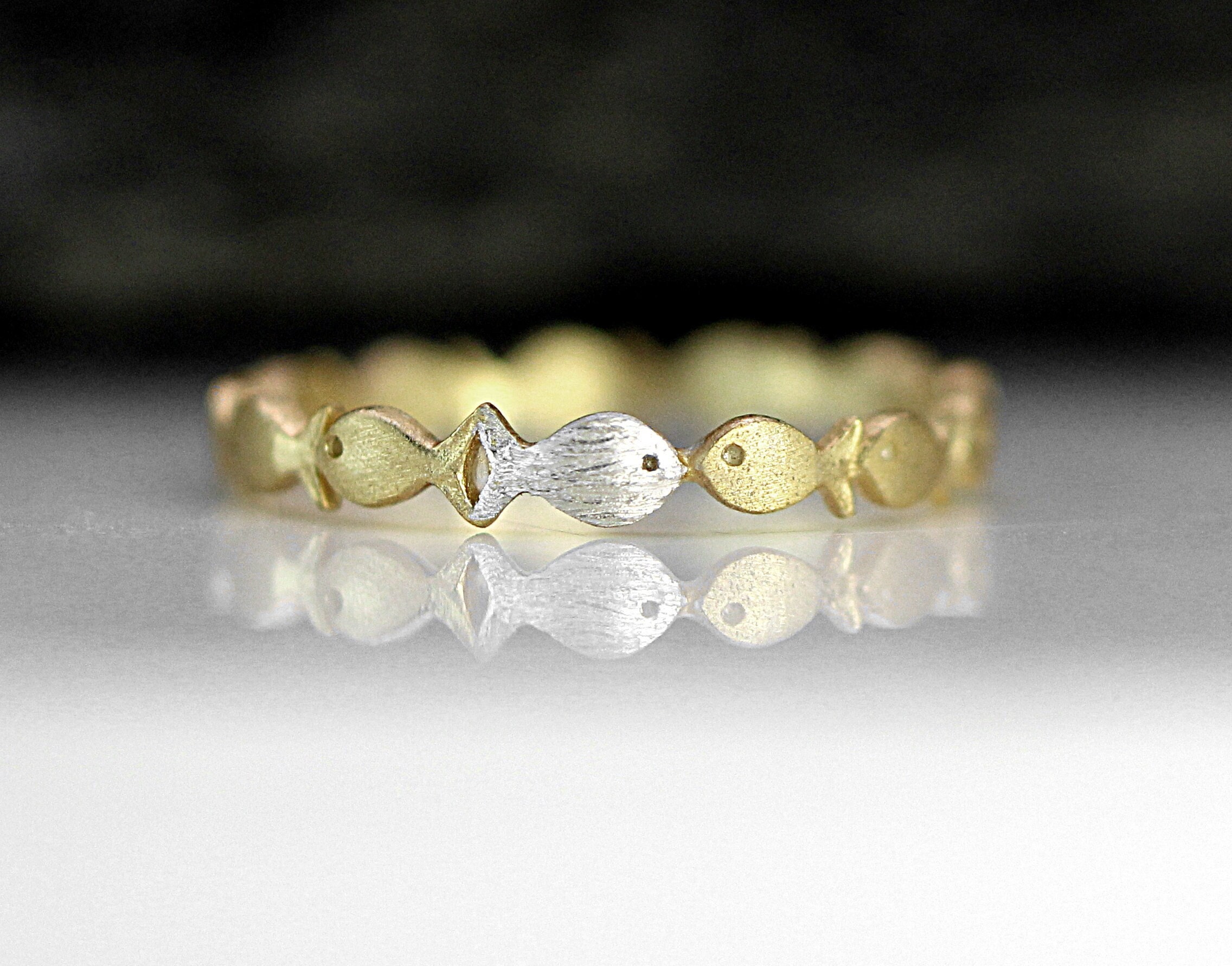 Swimming Against the Current. DAINTY Silver Gold Ring. School - Etsy