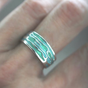 Ocean Ring. Sterling Silver Ring With Embedded Green Turquoise Waves ...