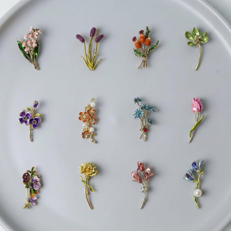 Birth Flower Brooch, Enamel Floral Pin, Alloy Jewelry, Wedding ...