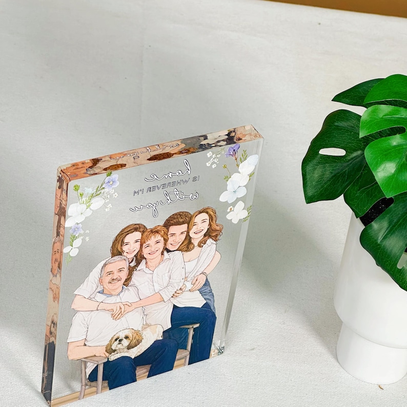 Custom Family Photo Acrylic Block, Personalized Keepsake Decor, Floral ...