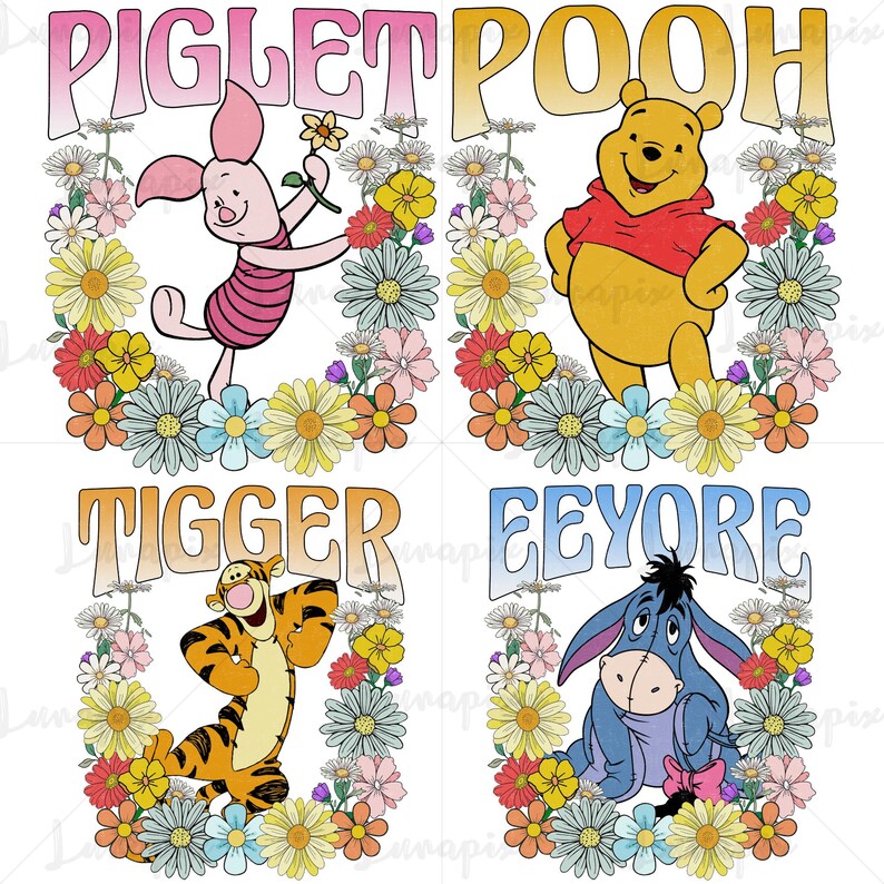 Winnie the Pooh Friends Floral PNG Bundle – Pooh Piglet Tigger Eeyore ...