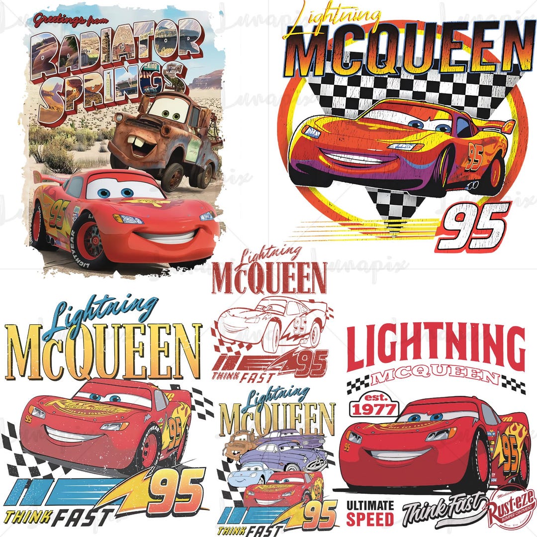 Lightning Mcqueen PNG Bundle – Cars Movie Retro Racing Cartoon Design ...