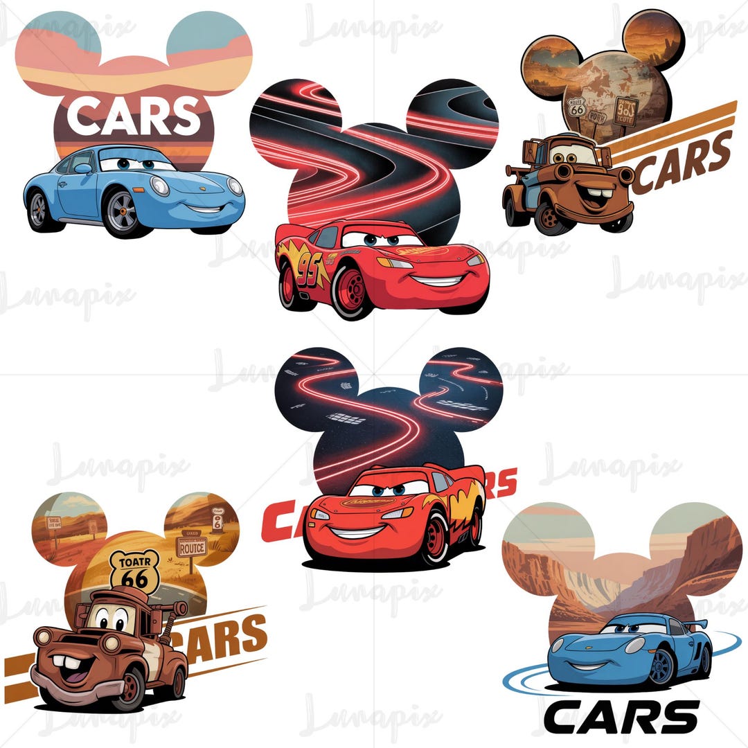 Cars Mickey Mouse PNG Bundle, Lightning Mcqueen, Route 66 Clipart ...