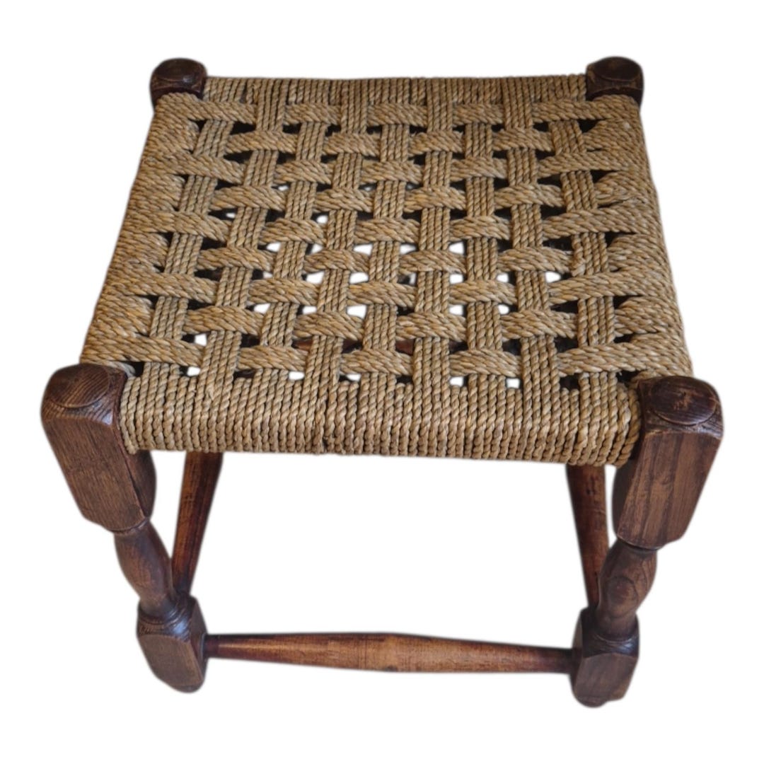 Victorian Oak Caned Footstool Stool Woven Seat Rattan Retro Macrame ...