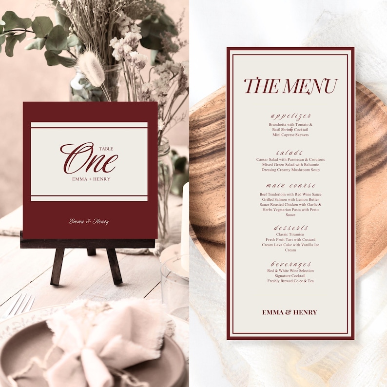 Old Money Wedding Menu, Table Number, Name Card Template Bundle ...