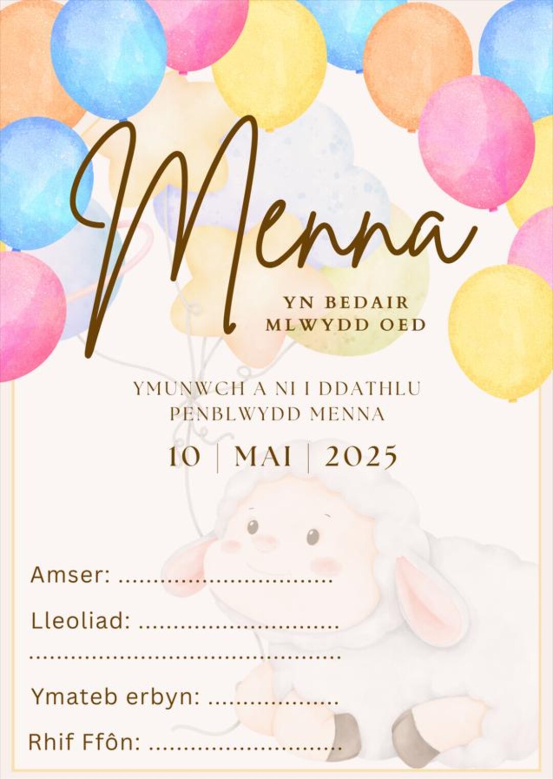 Editable Gwahoddiad Parti Penblwydd Merch Girls Birthday Party ...