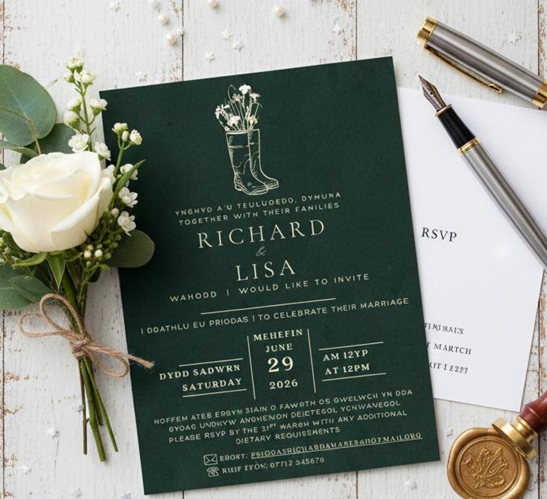 Editable Gwahoddiad Priodas Cymraeg | Welsh Wedding Invitation (invite ...
