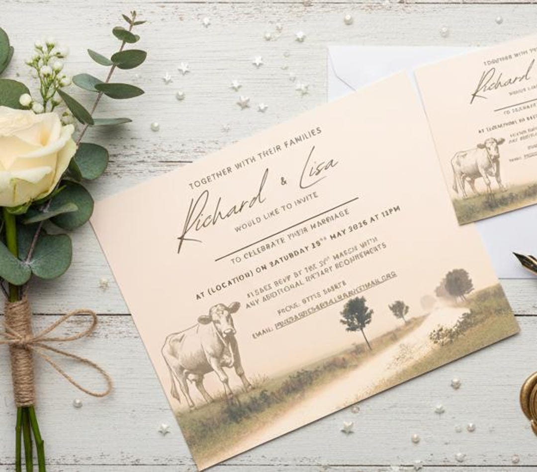 Editable Wedding Invitation Cow on Country Lane Invite DIGITAL DOWNLOAD ...