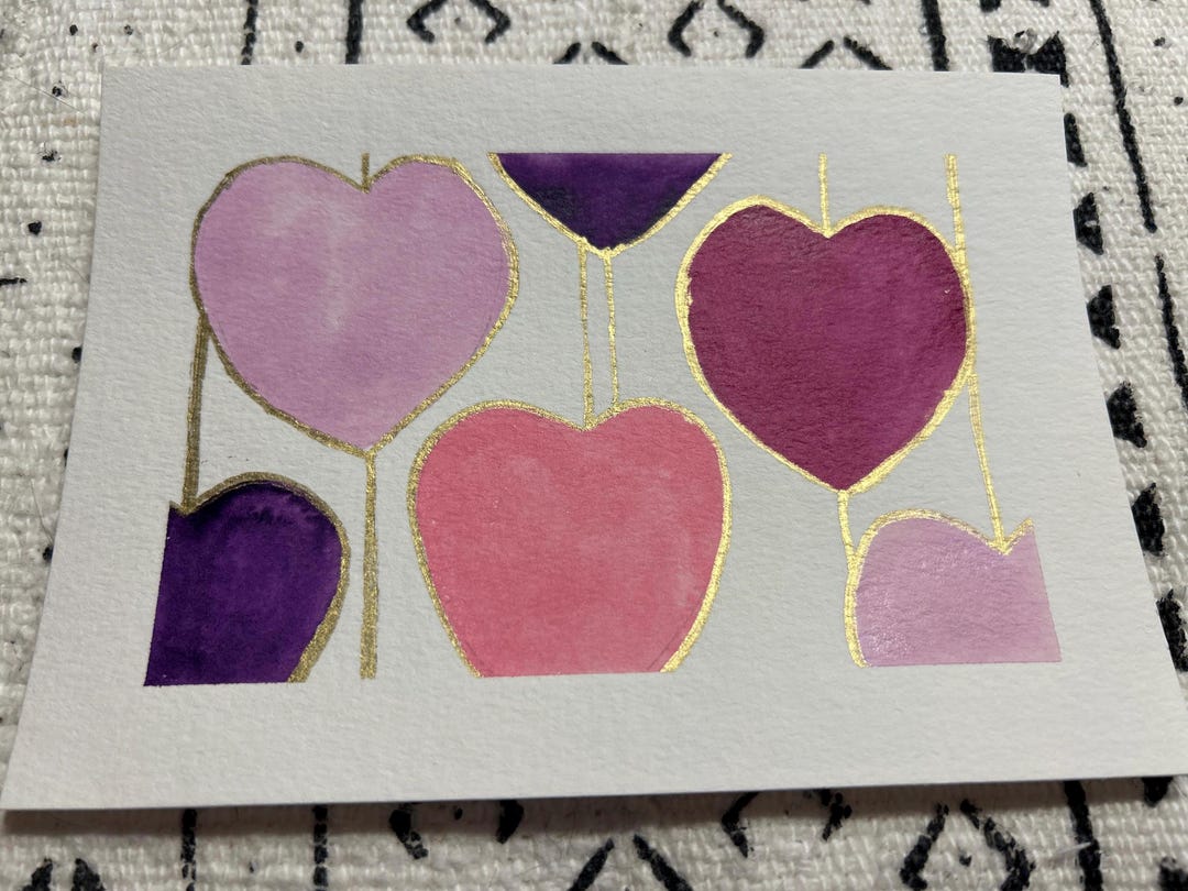 Hand-painted Hearts Postcard, Valentine's Day Card With Envelope - Etsy