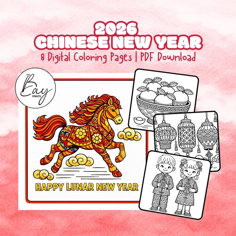 Coloriages du Nouvel An chinois | 2026, année du cheval | Activité ...