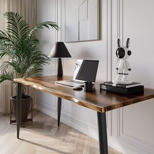 Live-edge Walnut Colored Computer Desk | Modern Hairpin Steel Legs ...