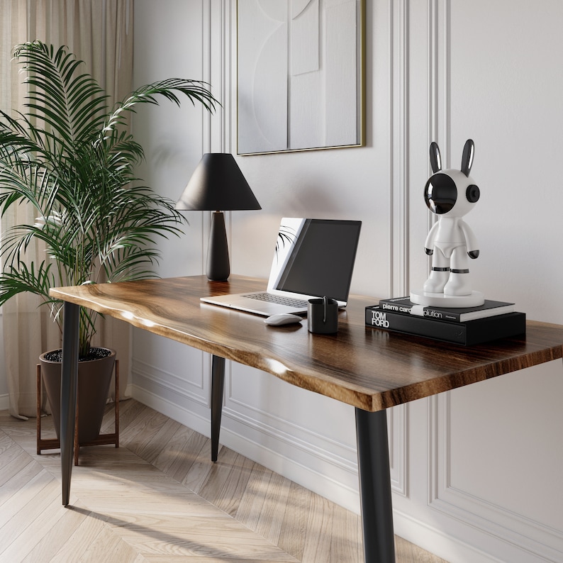 Elegant Live-edge Walnut Color Desk | Solid Wood Home Office Desk ...