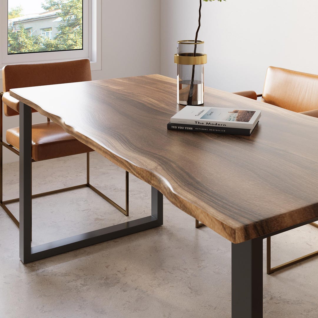 UMBUZO Walnut Wood Dining Table Live-edge Walnut Kitchen Table Solid Wood Dinner Table Luxury ...