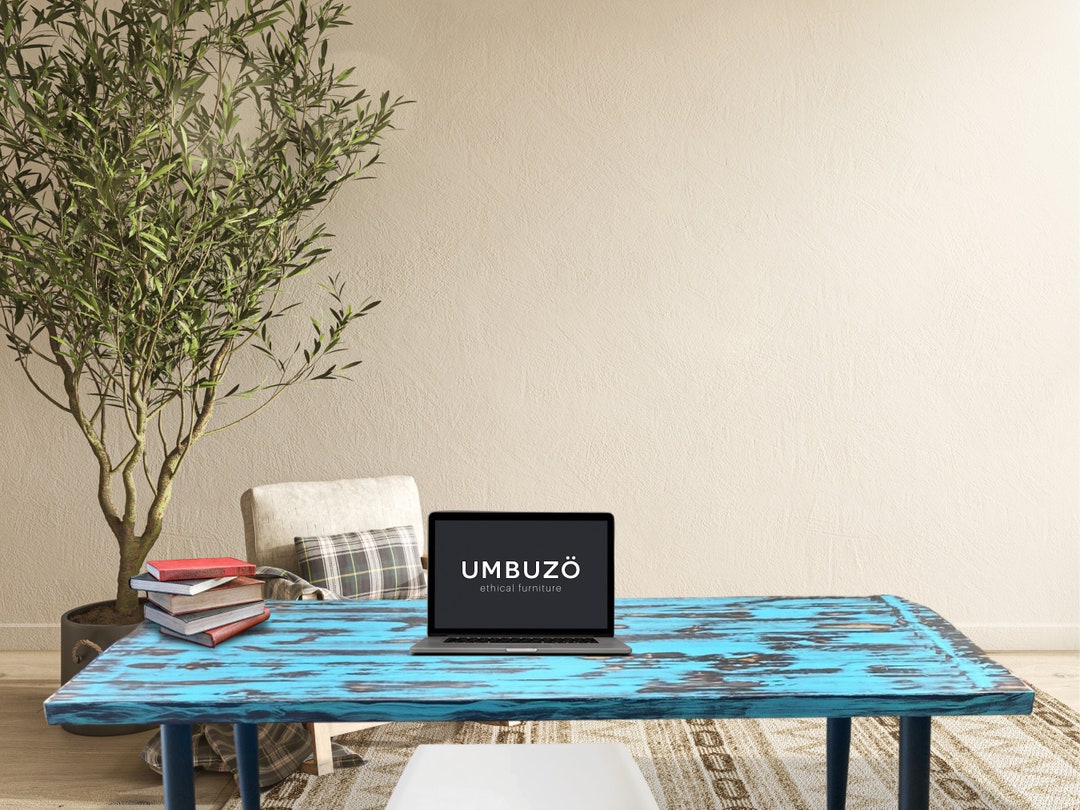 Bali Boat Wood Style Desk | Teal Color Craft Table | Multipurpose Work ...