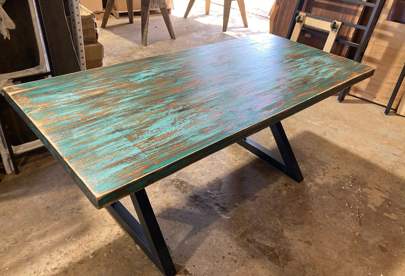 Artisan Teal & Aqua Reclaimed Wood Dining Table or Desk - Etsy