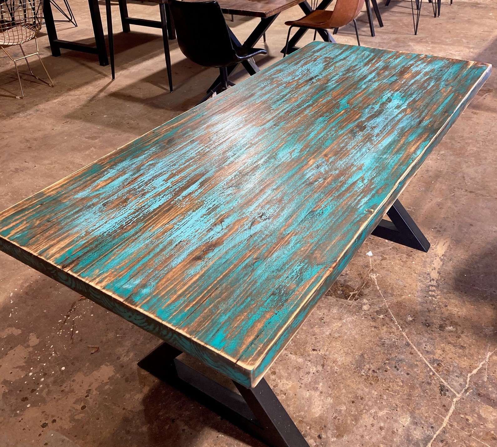 Artisan Teal & Aqua Reclaimed Wood Dining Table or Desk - Etsy