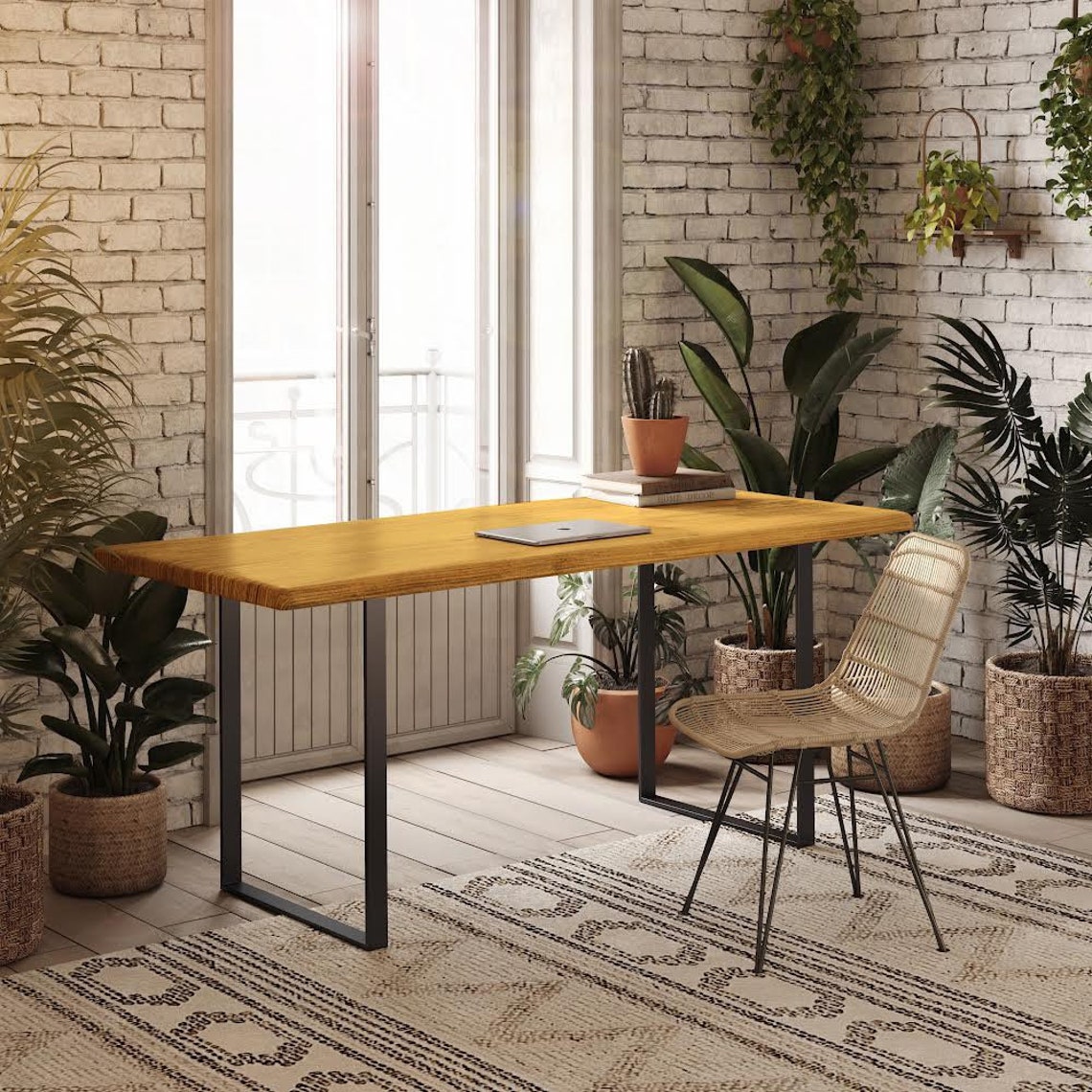 Desk Solid Wood Desk Office Desk Computer Desk Boho Desk - Etsy