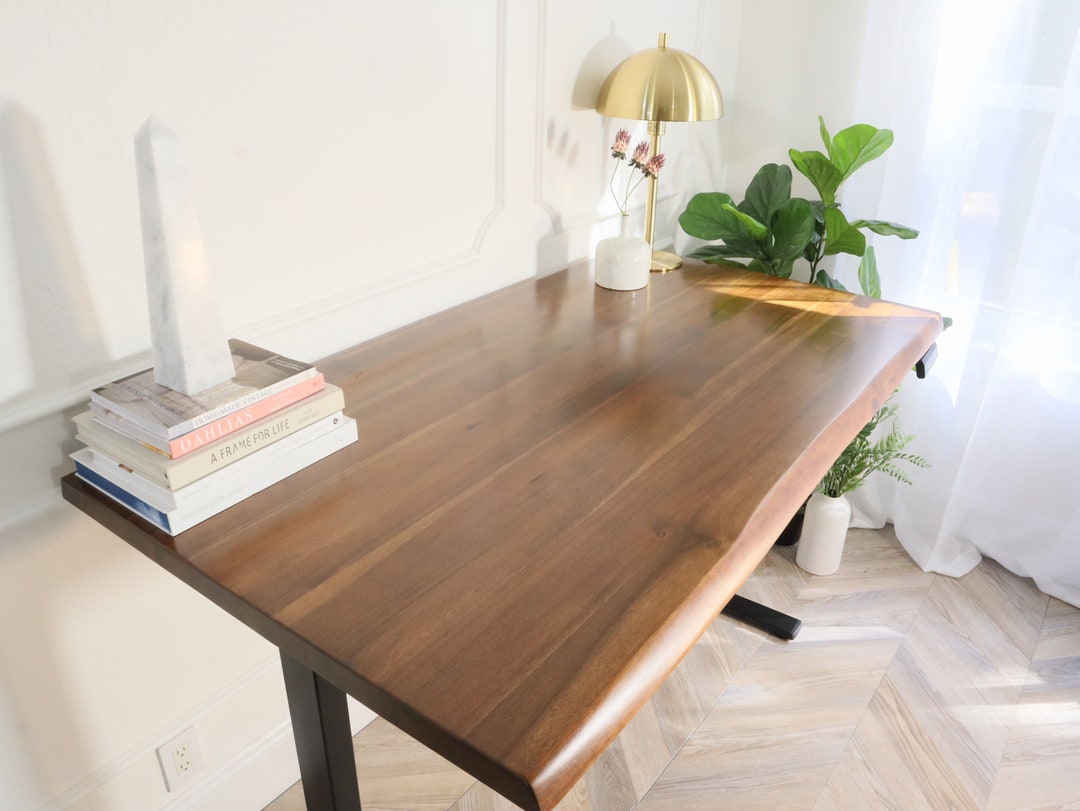 Adjustable Height Desk | Walnut Color Standing Desk | Solid Acacia Wood ...