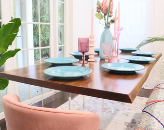 Straight Edge Walnut Dining Table, Solid Wood Dining Table, Kitchen ...