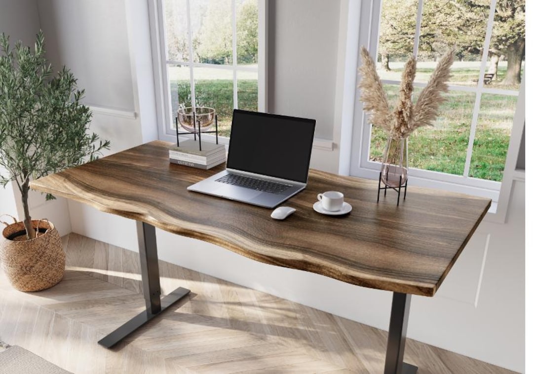 Standing Desk | Live Edge Walnut Acacia Desk | Black Dual Motor Frame ...