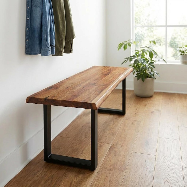 Modern Walnut Color Solid Wood Bench | Entryway Bench | Dining Bench ...