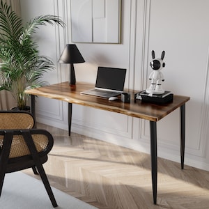 Live-edge Walnut Colored Computer Desk | Modern Hairpin Steel Legs ...