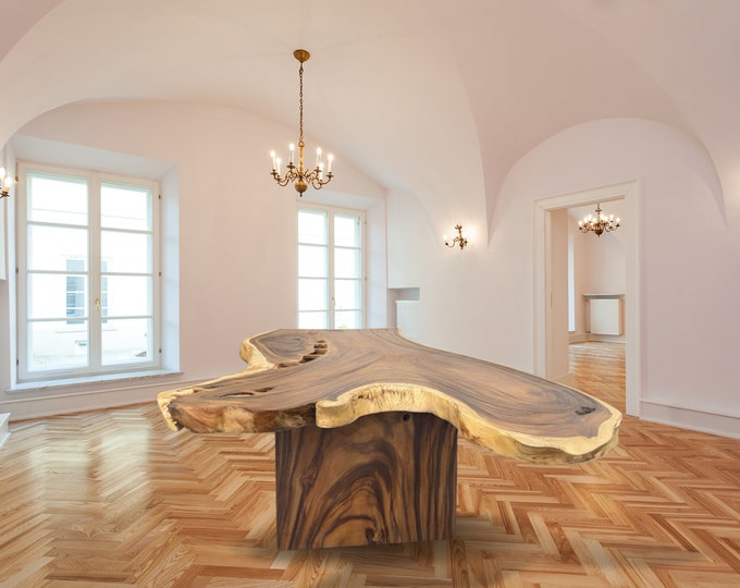 Large Walnut Dining Table Solid Live Edge Slab Dining Table - Etsy