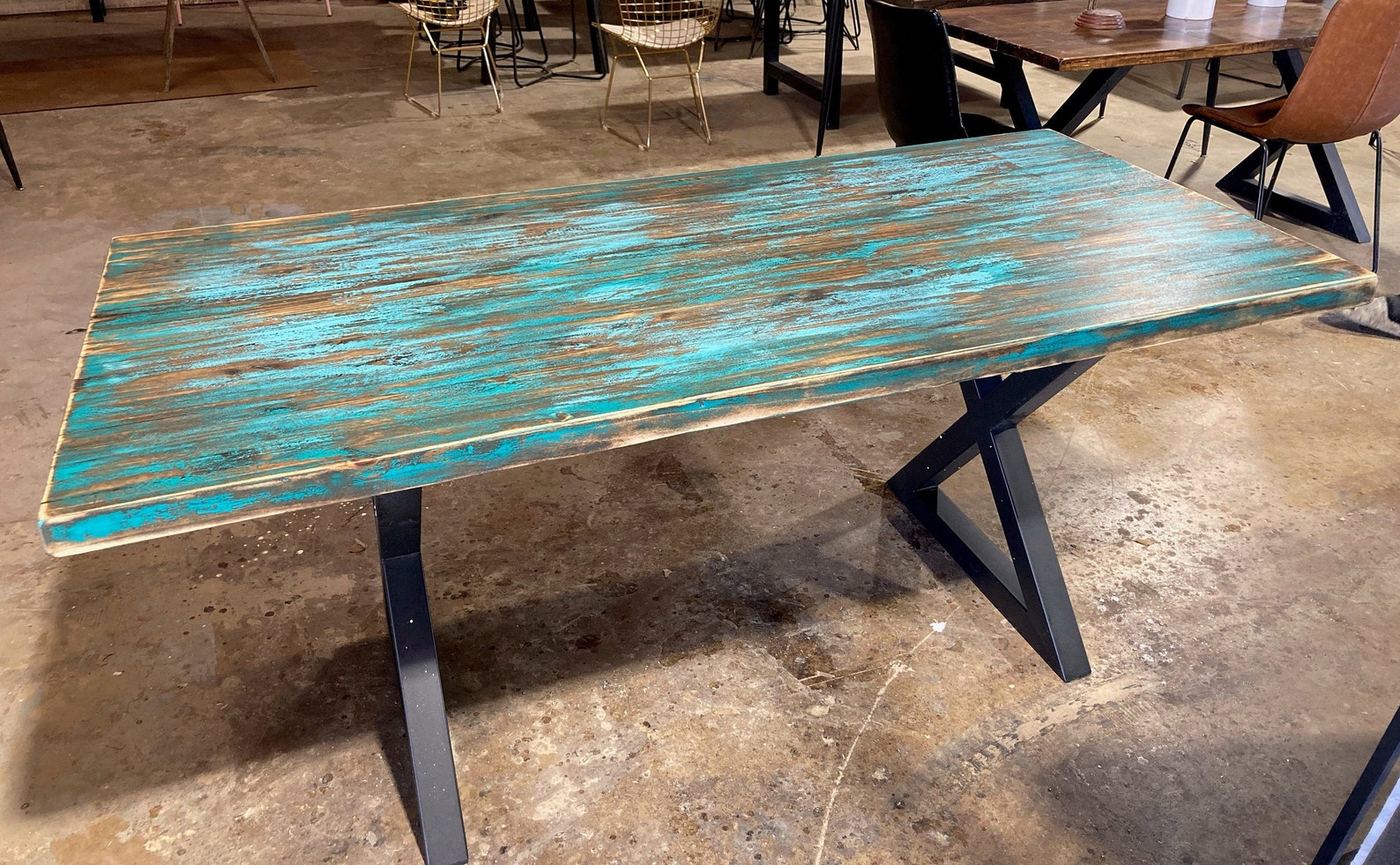 Artisan Teal & Aqua Reclaimed Wood Dining Table or Desk - Etsy