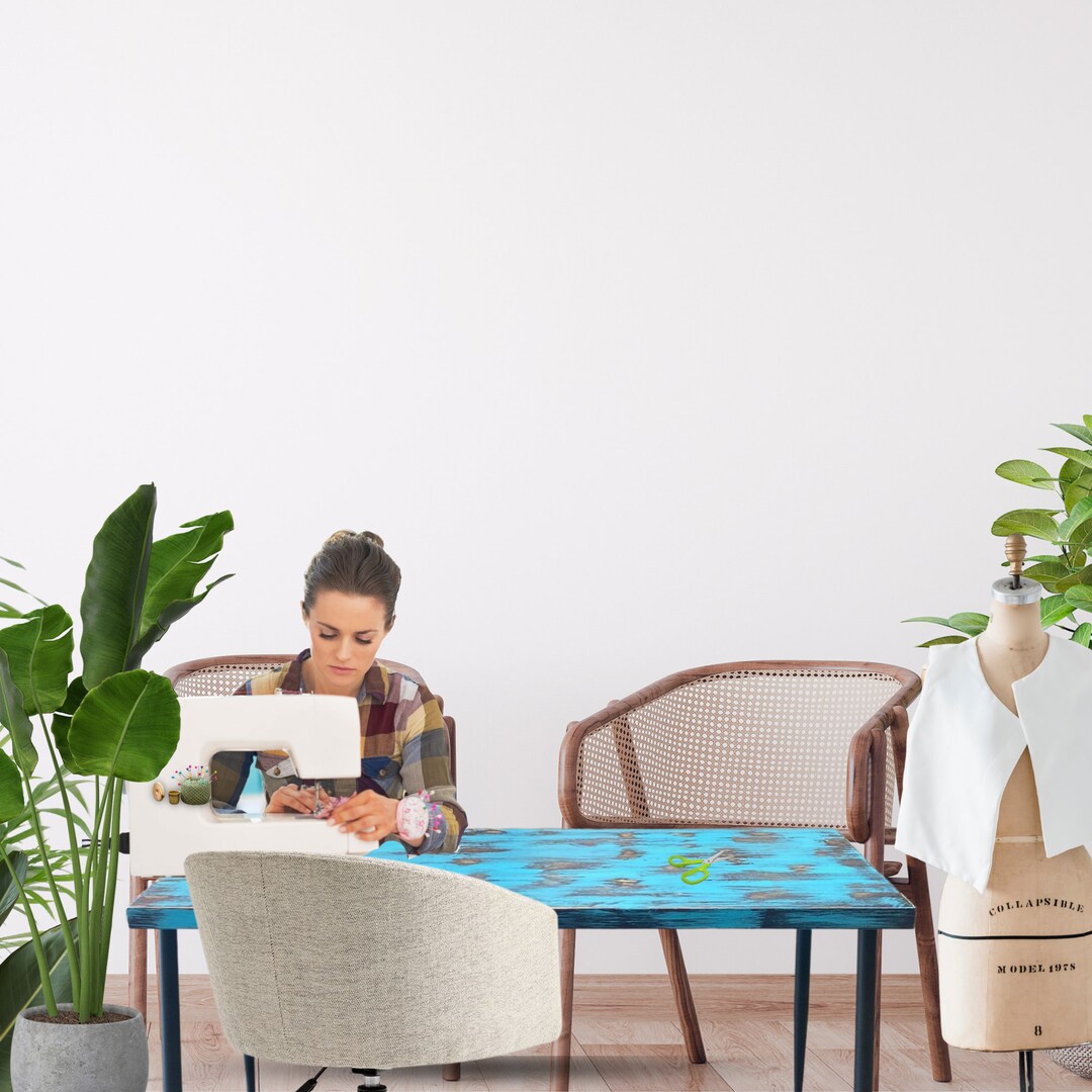 Teal & Walnut Sewing Desk: Solid Wood Craft Table (48x23x30h) - Etsy