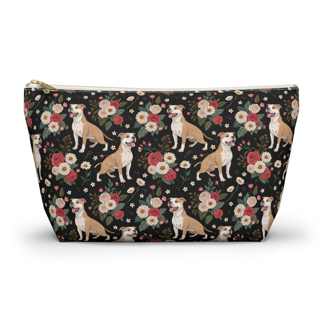 Boho Floral Pitbull Makeup Bag - Dog Lover Zipper Pouch Gift for Pet ...