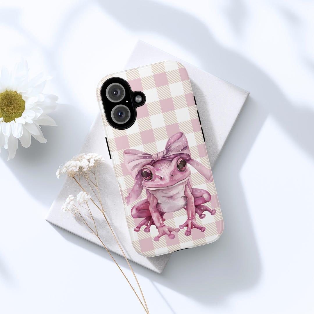 Cute Frog Phone Case, Cottagecore Frog Phone Case, Coquette Gingham ...